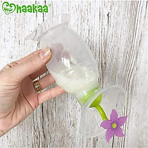 haakaa Manual Breast Pump Silicone Breastpump Milk Pump for Breastfeeding with Suction Base and Flower Stopper 100% Food Grade Silicone BPA Free (4oz/100ml) (Purple)