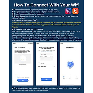 Ecoey WiFi Smoke Detector, WiFi Smoke Alarm with Photoelectric Technology and LED, Smoke Alarm with Test&Silence Function and Low Battery Warning for Home (Not 5G), TUYA APP, FJ158D-H04, 2 Packs