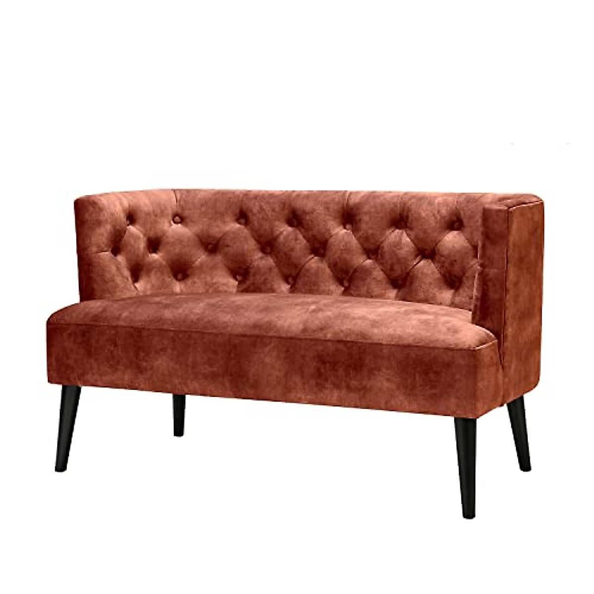 HULALA HOME Mid-Century Velvet Loveseat Sofa Upholstered Tufted Button, Love Seats 2 Seater Sofa Cushions Small Couch with Tapered Legs for Living Room, Bedroom and Apartment/RED