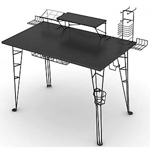 Atlantic Original Gaming Desk – Carbon-Fiber Laminated Desktop, Heavy-Duty Steel-Wire Legs, Elevated Monitor Platform, Tablet/Phone Stand, Speaker Stands, Video Game Gadget Rack, PN 33935701 - Black