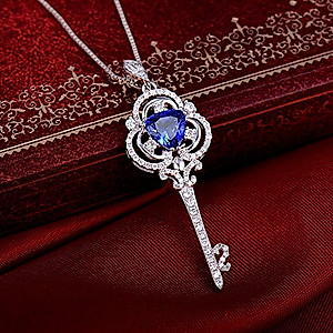 Lanmi Design 14K/18K White Gold Natural Tanzanite Diamond Necklace Pendant for Women Engagement Wedding Valentine's Day Gift