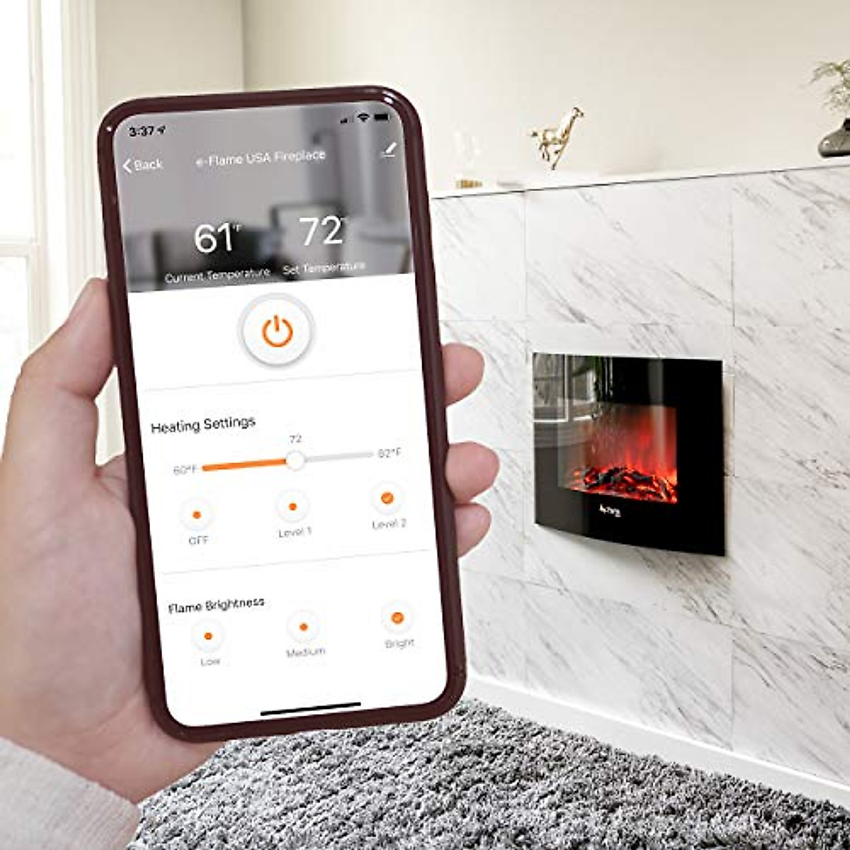 e-Flame USA Sundance Curved Wall Mounted or Freestanding LED Electric Fireplace with Remote - Adjustable, Timer, Remote - 22-inch