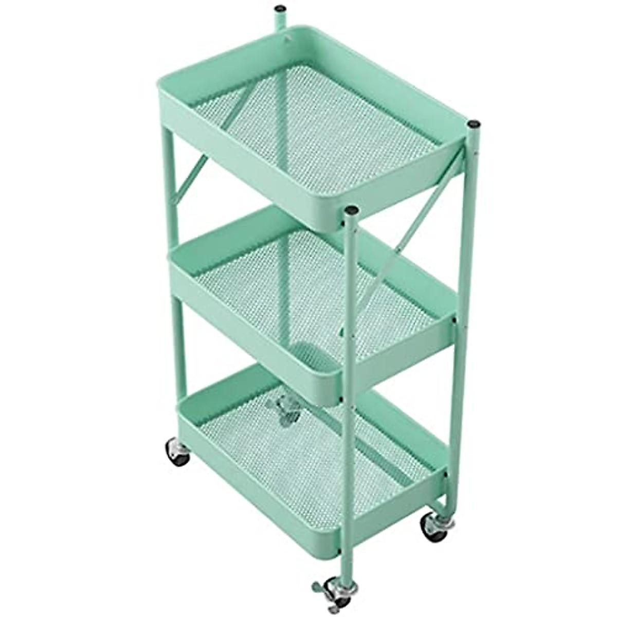 ZLXDP Metal 3 Tier Folding Trolley Wheeled Kitchen Storage Shelf Trolley ( Color : D , Size : 78cm*45cm )