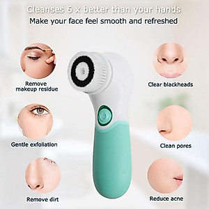 Spinning Face Cleansing Brush Queenwill Waterproof Facial Cleansing Rotating Brush Set for Exfoliating, Face Massage & Deep Cleansing, Equipped with 3 Portable Facial Cleaners & 2 Adjustable Speeds