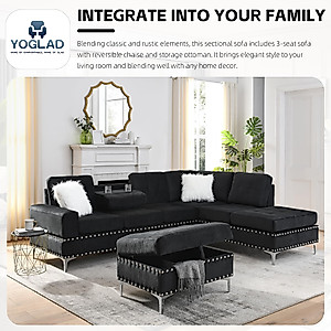 Yoglad L Shaped Furniture Set, 5-Seater Sectional Sofa with Reversible Chaise, Corner Sofa Set with Ottoman, for Apartment, Living Room, No Assembly Require (107.5 Inch Chenille, Red)