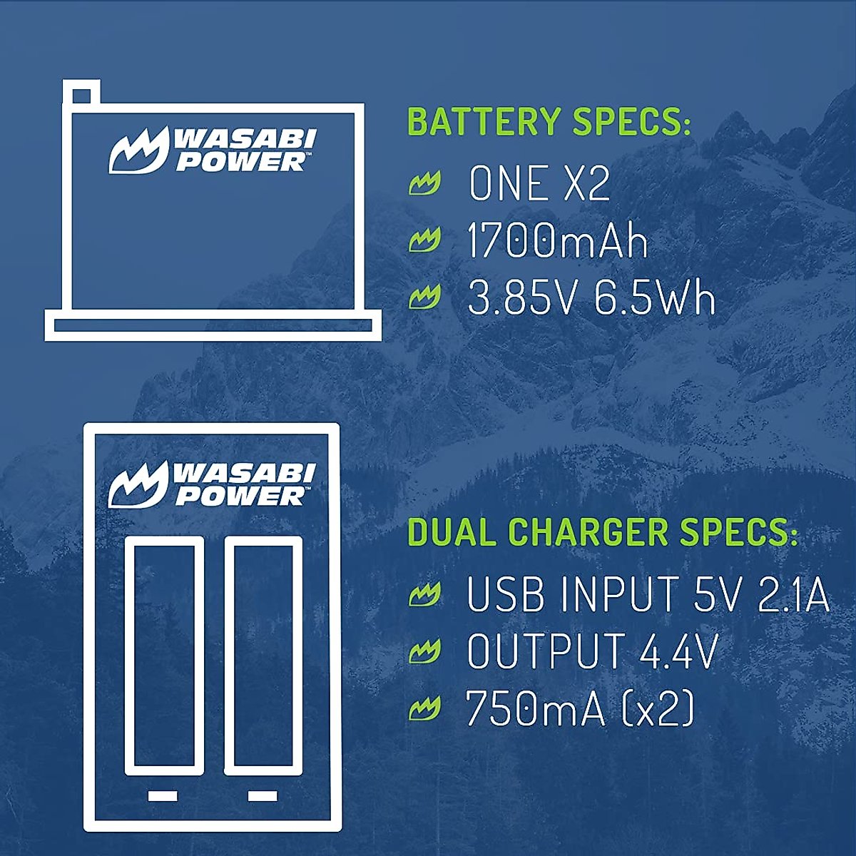 Wasabi Power Insta360 ONE X2 Battery (2-Pack) and Dual USB Charger Base Bundle Compatible with Insta360 ONE X2 Camera (Not Waterproof)