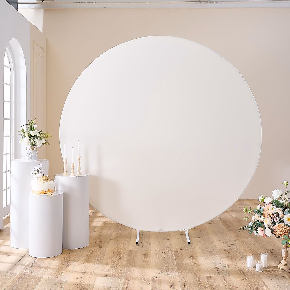 7.2ft Ivory Round Backdrop Cover Suitable for 7ft/7.2ft Circle Stand Polyester Iovry Birthday Party Wedding Photography Circle Arch Backdrop Cover