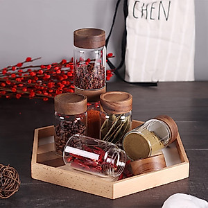 SAIOOL 6 Pcs Small Glass Spice Jars with Label,High Sealing Threaded Mouth,with Black Printed Spice Labels - 8.79oz /260ml*6 ,Empty Cylinder Spices Bottles ,Storage Jars with Airtight Screw Lids