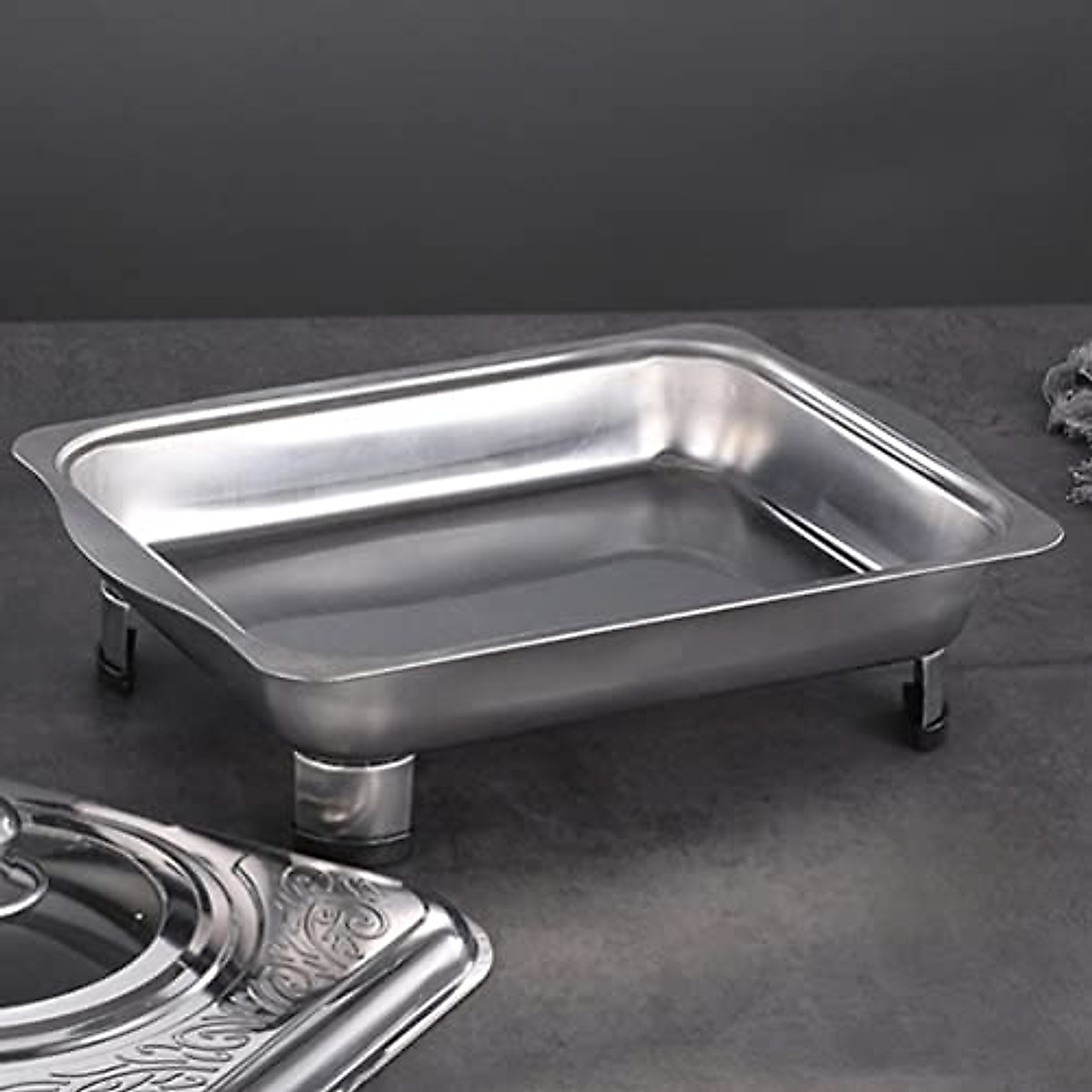 Angoily Dish Tray Chafing Dish Stainless Steel Buffet Pan with Lid Chafer Bowl Rectangular Serving Bowl Canteen Basin with Cover For Weddings Parties Banquets Catering Events Food Warmer