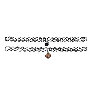 LUX ACCESSORIES Halloween Black Tattoo Stretchable Choker Glittery Pumpkin Cat Pendant