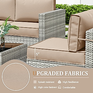 Kimunuk Outdoor Furniture Replacement Cushions, 5" Foam Foam High-Density, Fits 6-seat Sectional Rattan Conversation Set, 14 Piece Patio Water-Resistant Replacement Sofa Cushions, Liner&Cover