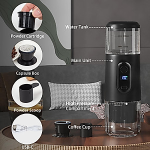 Portable Electric Espresso Coffee Machine - 2 IN 1 Wireless 15 Bar Pressure Mini Coffee Maker, Car Portable Coffee Machine Fully Charged Brew 75 Cups for Camping RV Hiking Office ( Not Self Heating)