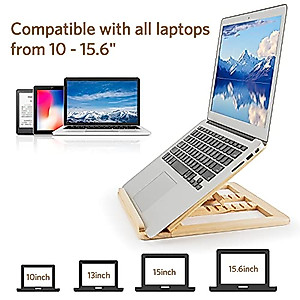 Skoioje Wooden Laptop Stand, Foldable Wood Laptop Riser Adjustable Computer Wooden MacBook Stand for Desk Portable Universal Notebook Laptop Holder with Multiple Angles for Laptops Up to 15.6 inches