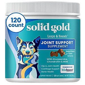 Solid Gold Glucosamine for Dogs Hip and Joint Supplement - Glucosamine Chondroitin MSM for Dog Pain Relief - Leaps & Hounds Chews for Dog Arthritis Pain Relief & Overall Mobility - 120 Soft Chews