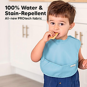 3-Pack Waterproof Baby Bibs for Eating - Lightweight Baby Bib with Food Catcher, Mess Proof Toddler Bibs, Waterproof Bibs for Baby Boys, Baby Girls, Feeding Bibs, Drool Bibs, Baby Food Bibs (Ocean)