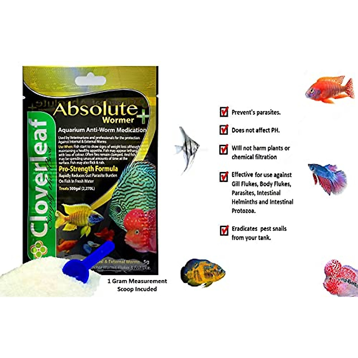 Plymouth Discus Product WORMER Plus - Freshwater and Saltwater Fish Powder Medication. With parasites and Flukes. (5G - Treats 600 GALLONS)
