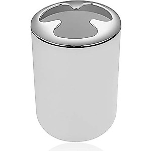 6 Pcs Plastic Bathroom Accessory Set Luxury Bath Accessories Bath Set Lotion Bottles, Toothbrush Holder, Tooth Mug, Soap Dish, Toilet Brush, Trash Can, Rubbish Bin (White)