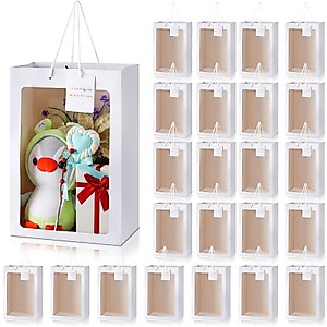 Yahenda 24 Pcs Clear Gift Bag with Window 13.8 x 9.8 x 5.9 Transparent Bouquet Gift Bags with Handle Graduation Paper Bags Paper Tote Flower Bags for Mother 's Day Graduation Wedding (White)