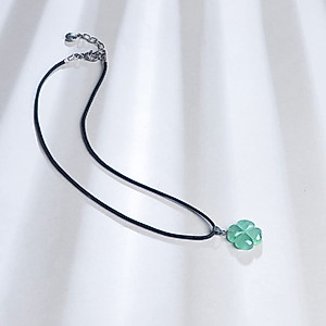 iSTONE Four Leaf Clover Necklace,Made with Green Aventurine for Faith Hope Love and Luck 18 Inch Rope Chain St. Patrick's Day