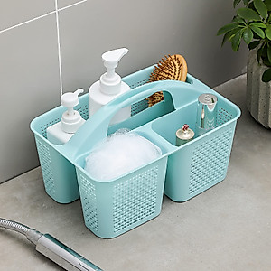 UUJOLY Plastic Portable Shower Caddy Basket Bucket, Cleaning Shower Basket with Handle Compartments Storage Basket Organizer for Bathroom Kitchen College Dorm Sink, Blue