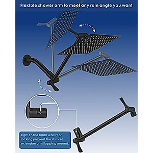 12'' Rain Shower Head with 11'' Adjustable Extension Arm - Eolax Large Rainfall Showerhead Solve Low Water Pressure and Flow - Bathroom Square Shower Heads Made of 304 Stainless Steel - Black