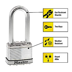 Master Lock M5XTLJ Magnum Heavy Duty Outdoor Padlock with Key, 2 Pack Keyed-Alike,Silver