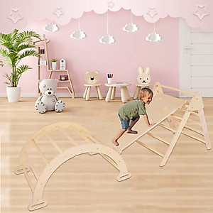 MyHarney 3-in-1 Wooden Climbing Ladder Toys, Climbing Gym Set for Toddlers, Triangle Toddler Boys & Girls Climber Toys with Ramp, Toddler Slide Ladder for Home Indoor Playground 2-6yrs Old