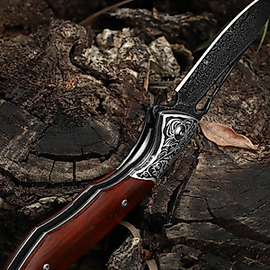 DRACHENADER Handmade Damascus Pocket Knife with Clip Vg10 67-Layers Real Damascus Steel Folding Knife with Liner Lock Japanese Style for Men, Wooden Handle