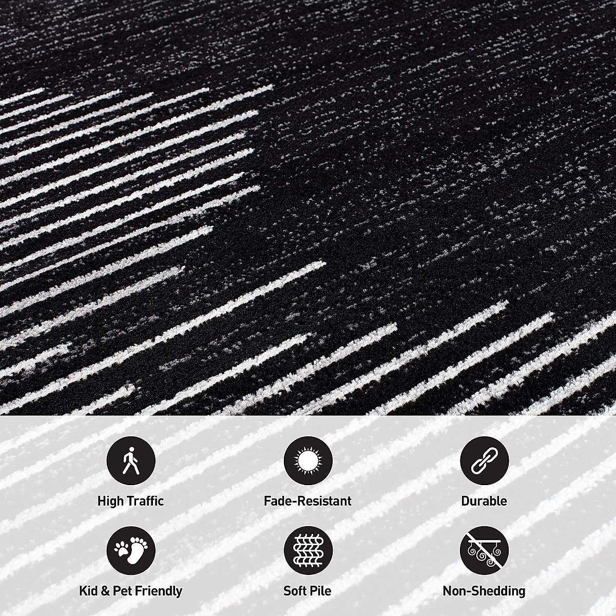 Rugshop Bohemian Stripe Stain Resistant High Traffic Living Room Kitchen Bedroom Dining Home Office Runner Rug 2'x7' Black