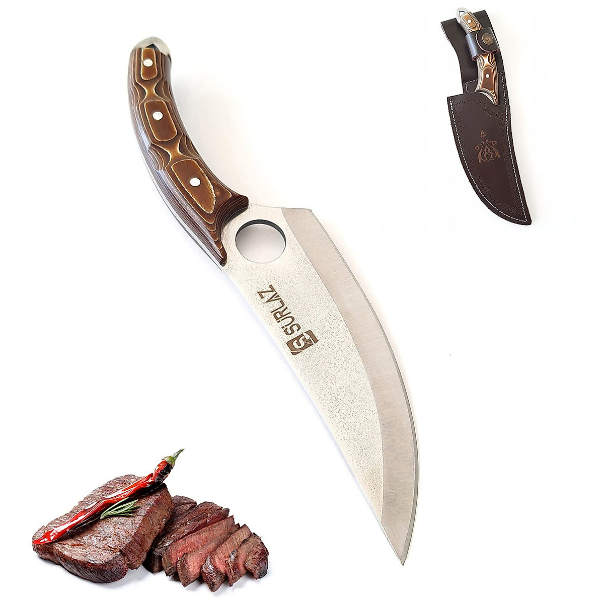 Surlaz Boning Knife for Meat Cutting, Sharp Fillet Knife, Brisket Trimming Knife, Butcher Boning Knife for Chef Knife, Camping Outdoor Knife, Gift for Boyfriend