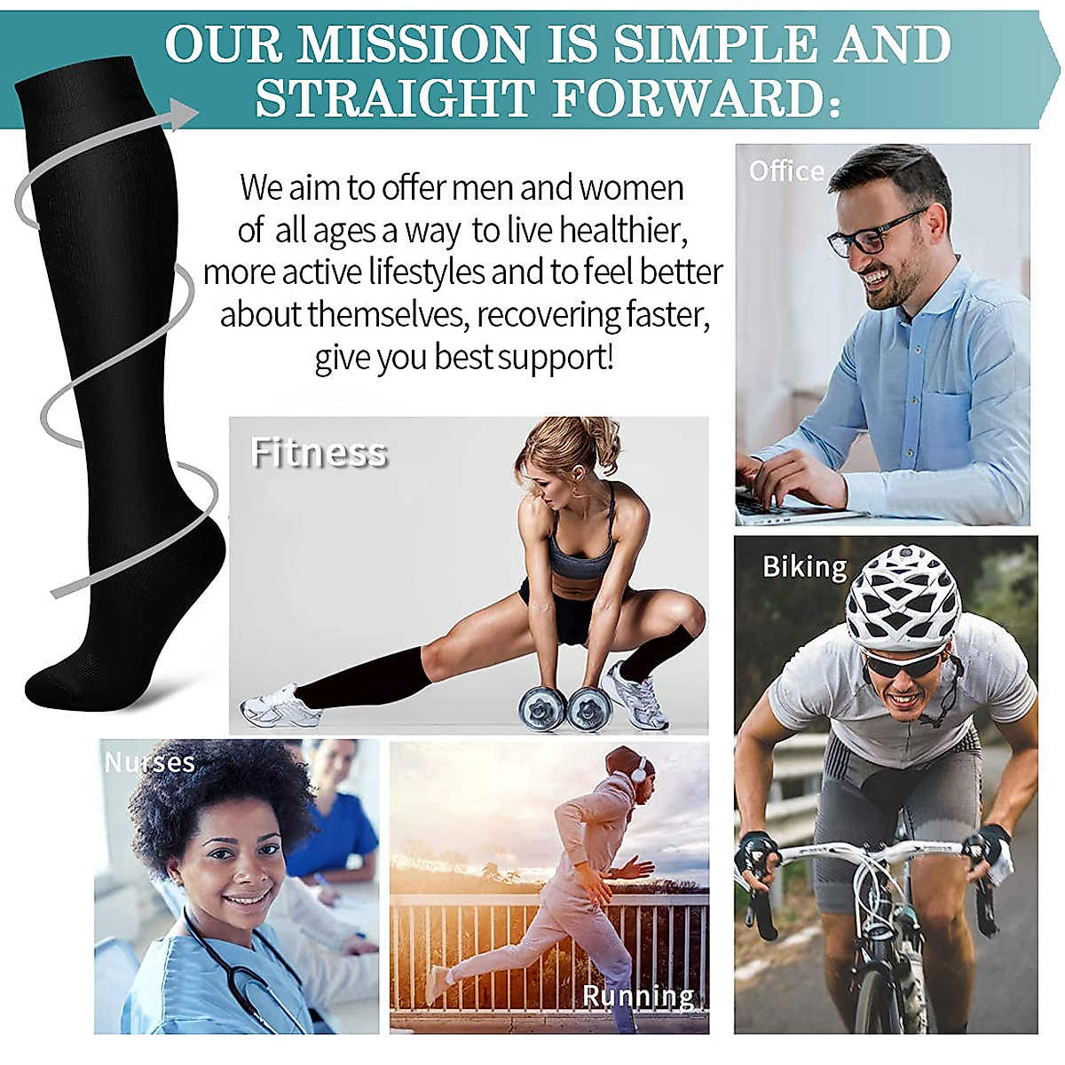 Laite Hebe compression socks,Black+White+Grey,S/M (3 pairs)
