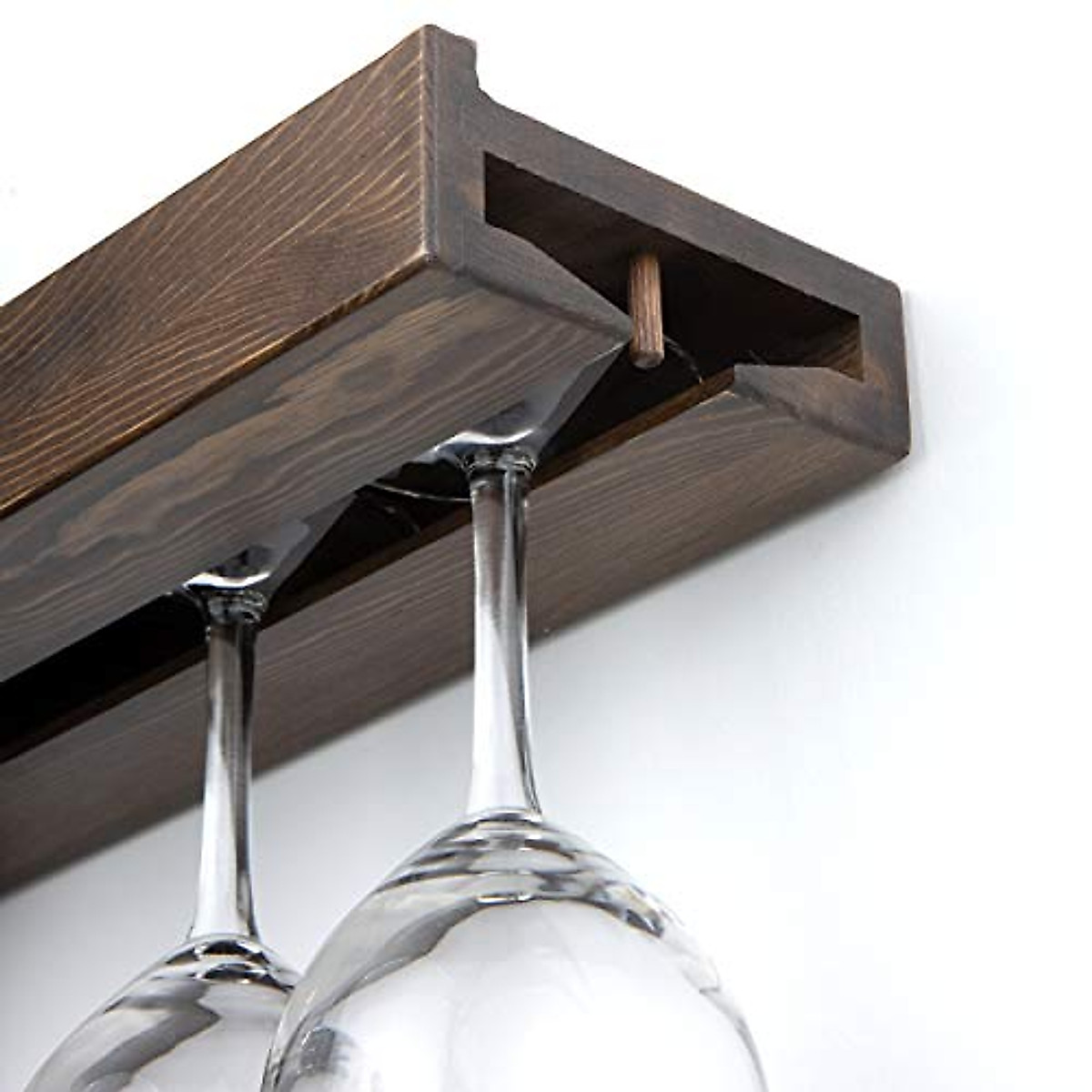 Rustic State Smith Wall Mounted Wine Rack with Cork Opener -Wine Glass Bottle Holder Wood Floating Hanging Wine Shelf Storage Organizer - Home Kitchen Dining Room Bar Décor - Walnut