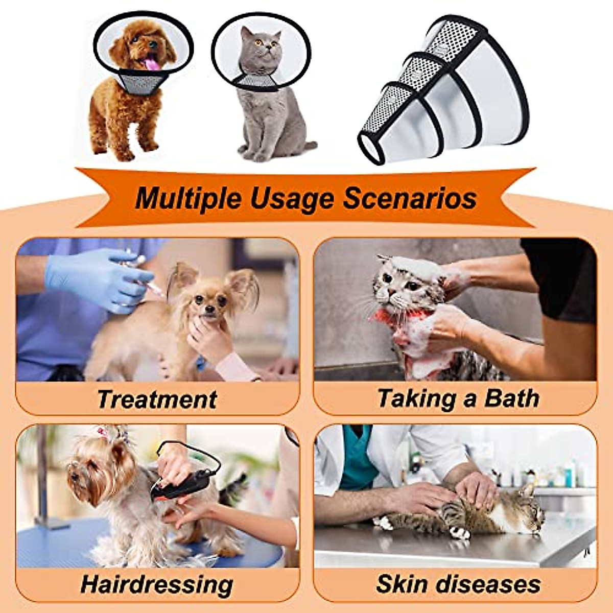 Vivifying Cat Cone, Adjustable Recovery Pet Cone, 8.1 Inches Lightweight Plastic Elizabethan Collar for Cats, Mini Dogs and Rabbits (Black)