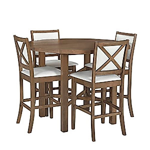 HAUSHECK 4 Counter Height Kitchen Room Irregular Round Table, High-Back Chairs, Rubber Wood Legs, Comfortable Cushioned, 5 Piece Dining Set for Small Places, Brown