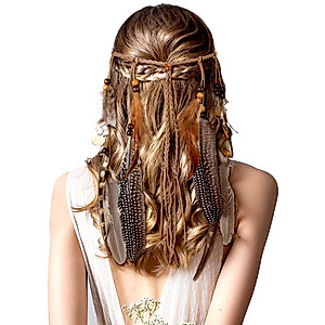 XunYee Feather Headband Hippie Headband for Women Hippie Accessories Indian Headband Feather Hair Accessories for Costume (Classic Style)