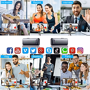 CZhiyang 2 Wireless Lavalier Microphone for Android iPhone iPad, 2.4G Wireless Microphone for Android with 30Hours Charging Case for TikTok YouTube Interview Vlog, Plug-Play,Noise Reduction