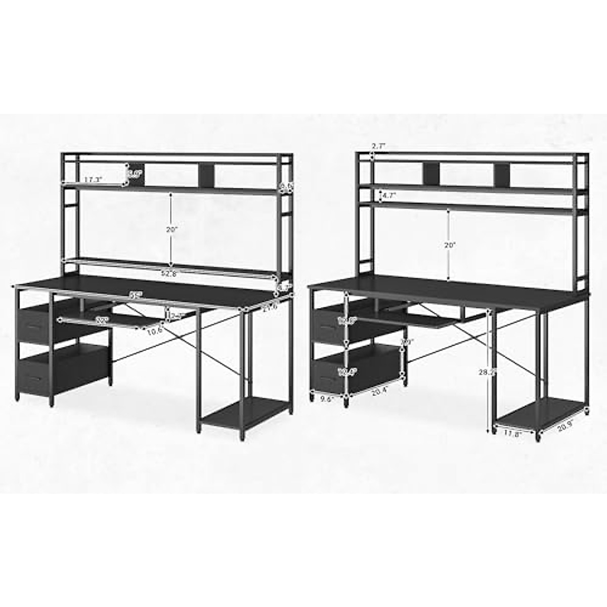 SEDETA Gaming Computer Desk, 55" Gaming Desk with LED Lights and Hutch, Computer Desk with Drawer, Power Outlet, Storage Shelves and Monitor Stand, Home Office Desk, Gamer Desk PC Table, Black