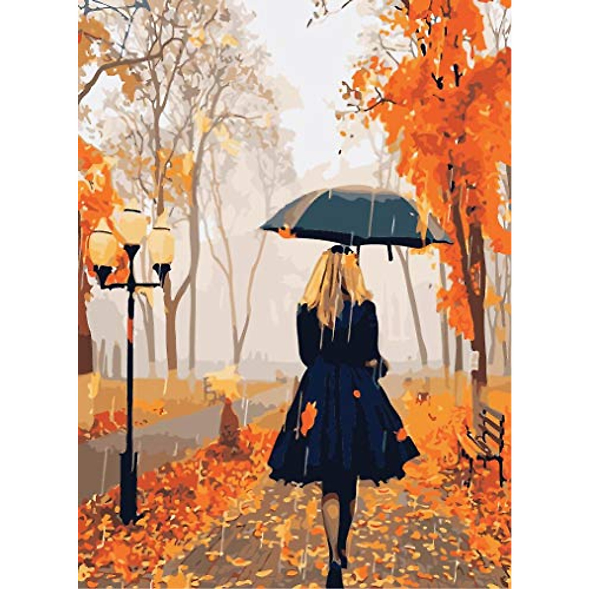 Lin-A-Lex DIY Paint by Numbers for Adults and Kids, Autumn Landscape - Rainy Day, Beginner Friendly Painting Kit with Soft Brushes, Acrylic Pigment Oils, Arts and Craft for Home