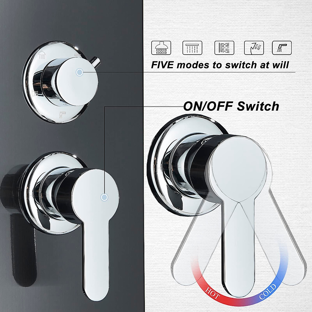 FCOTEEU Shower Panel Tower System with LED Rainfall Waterfall Head LED Full Body Jets System Handheld Shower Tub Spout Temperature Display Bathroom Shower Unit Column Stainless Steel, Black