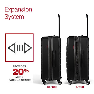 SWISS MOBILITY AHB Collection 3 Piece Hard Shell Luggage Set, Expandable Suitcases with 360-Degree Spinner Wheels, Retractable Handle, 20 Inch Carry On, 24 Inch Mid-size, 28 Inch Large Bags, Black