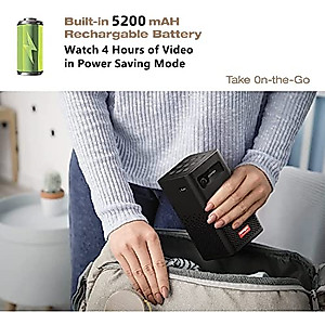 Missyee 150 ANSI Smart Portable DLP Movie Projector, Pocket Outdoor Projector for Phone 1080P HD Support Wireless Video Travel Short and Throw -Built-in 5200mAh Battery -iOS/Android/HDMI/USB