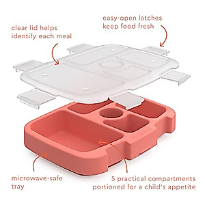 Bentgo® Kids Tray with Transparent Cover - Reusable, BPA-Free, 5-Compartment Meal Prep Container with Built-In Portion Control for Healthy, At-Home Meals & On-the-Go Lunches (Coral)