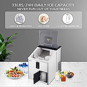IKER Ice Makers Countertop, 2 in 1 Ice Maker & Shaver Machine-33lbs/24H, 12 Bullet Ice Cubes in 10 Mins, Compact Portable Nugget Ice Maker with Crusher for Home/Kitchen/Office/Bar