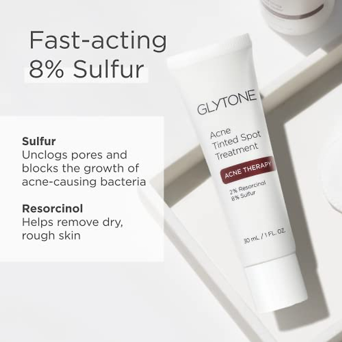 Glytone Acne Tinted Spot Treatment - With 8% Sulfur & 2% Resorcinol - Tinted Cream Formula to Conceal Blemishes - Non-Comedogenic - 1 fl. oz.