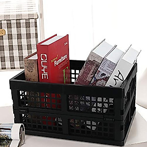 Saedy 16 Liter Black Folding Storage Crates, Collapsible Crate Plastic Basket Bins, 2 Packs