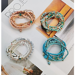 FINZOR 8 Sets Bohemian Stackable Bead Bracelets for Women Bohemian Bracelets Stretch Multi Layered beads Bracelet Set Boho Multicolor Jewelry