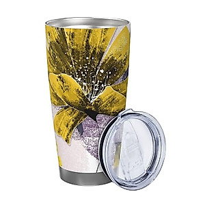 AYCZN Yellow Flower 20 OZ Tumbler Stainless Steel Travel Coffee Mug, Purple Floral Insulated Water Bottle with Lid Leakproof Thermal Cup