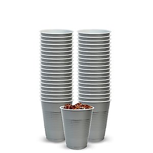 Silver Solid Color Premium Heavy Weight Plastic Cup (18 Oz.) 50 Count - Elegant & Durable, Perfect for Parties, Weddings & Everyday Use