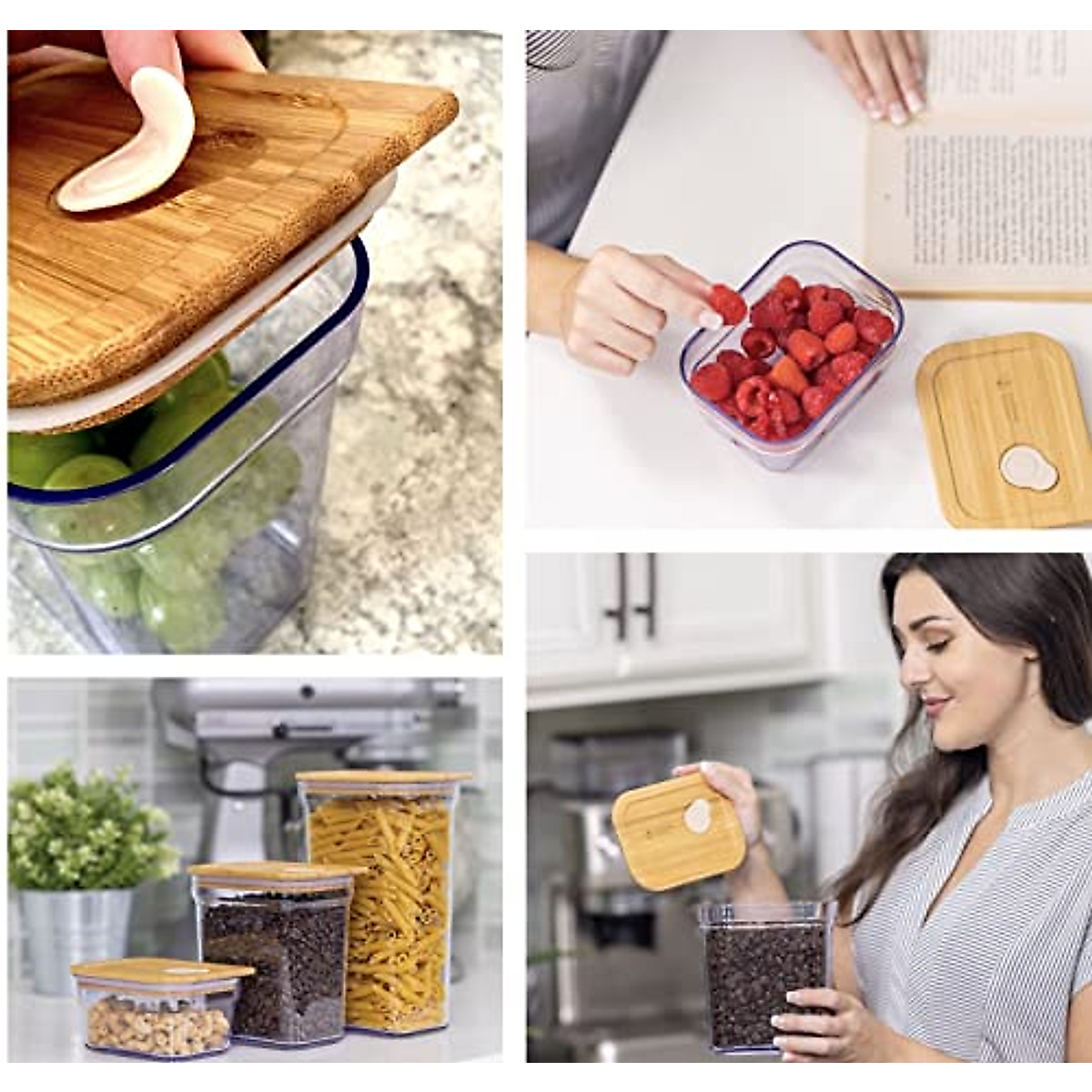 Red Panda Bamboo Plastic BPA free food storage containers with airtight bamboo lids, 3 piece set, meal prep containers