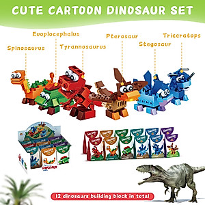 GearRoot 12 Pack Party Favors for Kids, Dinosaur Building Blocks, Assorted Mini Animals Building Blocks Sets for Goodie Bags Fillers, Classroom Prizes, Birthday Gifts,Easter Basket Stuffers